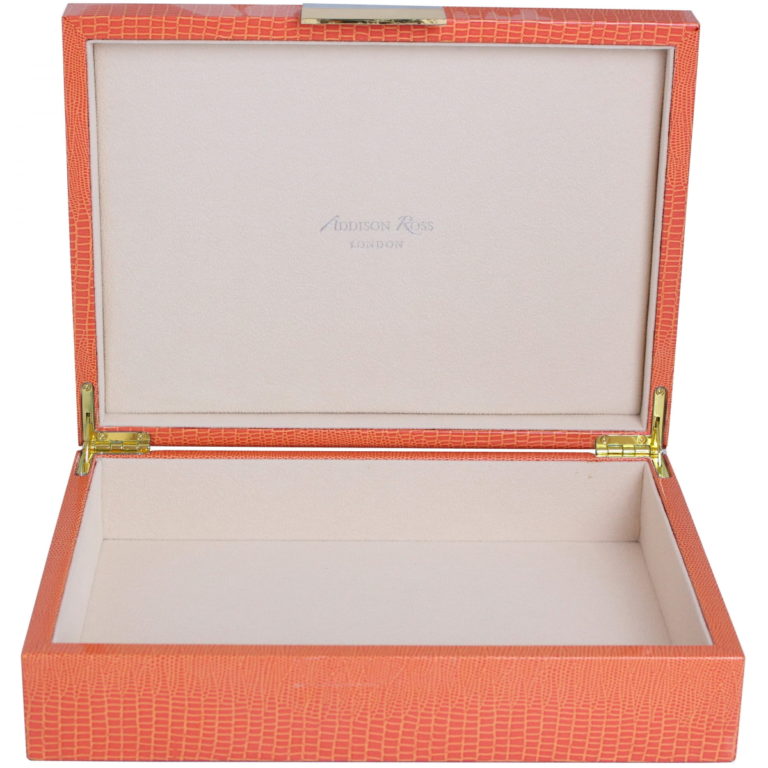 Addison Ross Orange Crocodile Storage Box with Gold Trim | Berings
