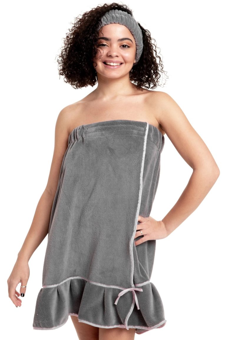 Spa Wrap, Gray with Pink Trimp | Berings