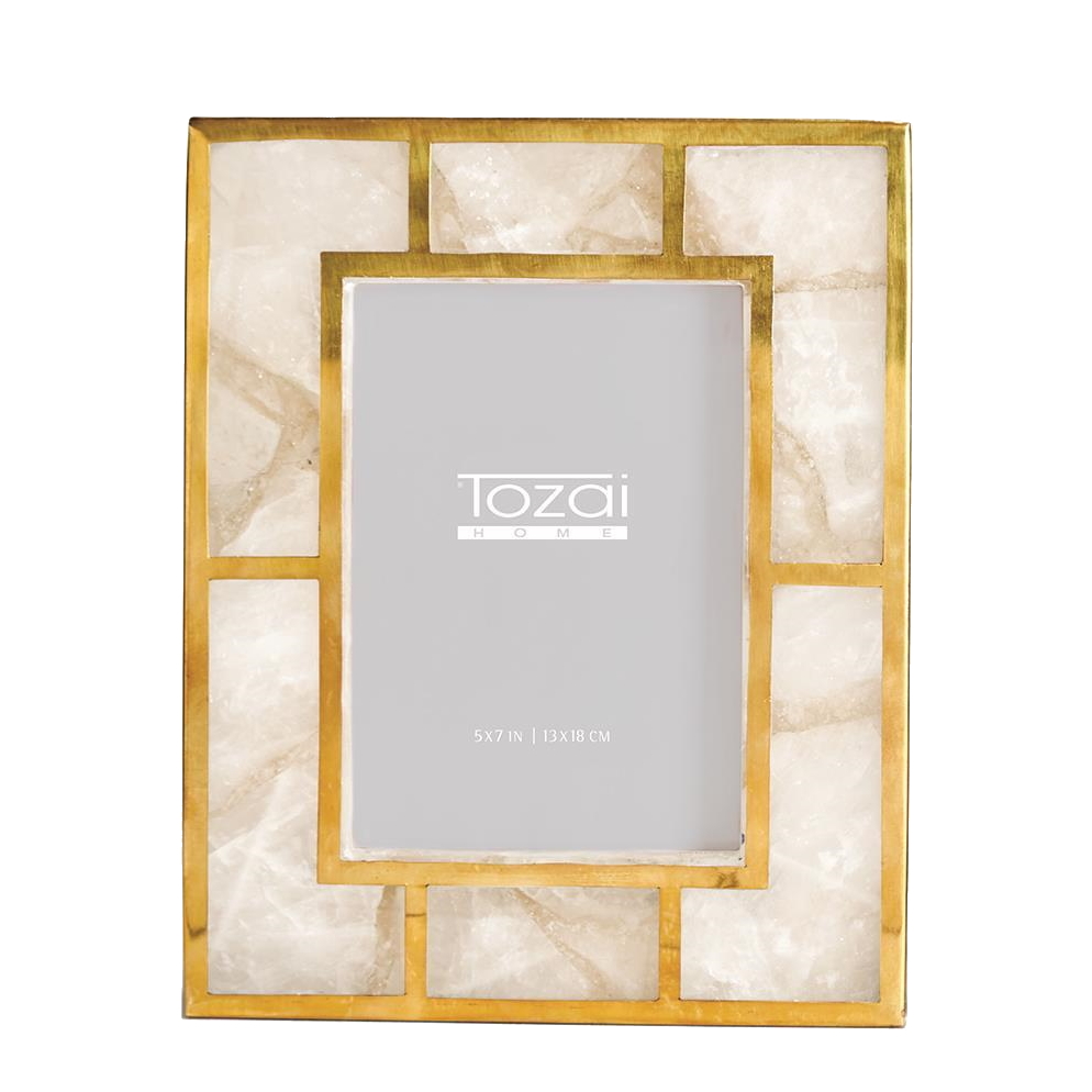 White Quartz Brass Trim 5x7 Photo Frame | Berings