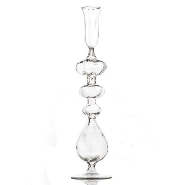 Clear Glass Candlestick with Large Round Ball | Berings