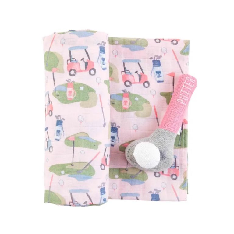Pink Golf Swaddle & Rattle Set | Berings