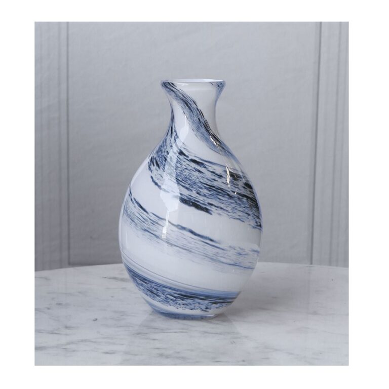 GLASS Blue and White Alabaster Tall Vase | Berings