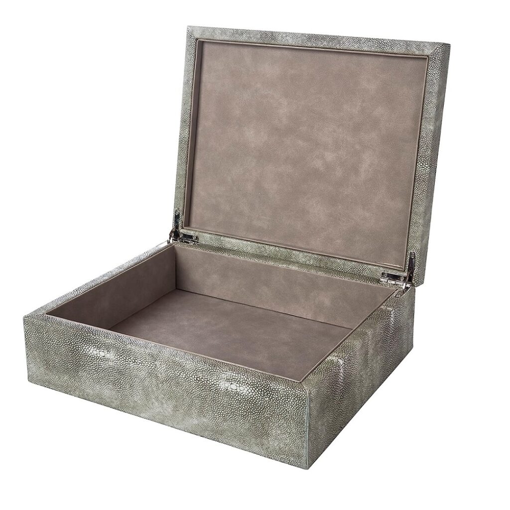 Zodax Moorea Grey Shagreen Leather Decorative Storage Box - Large | Berings
