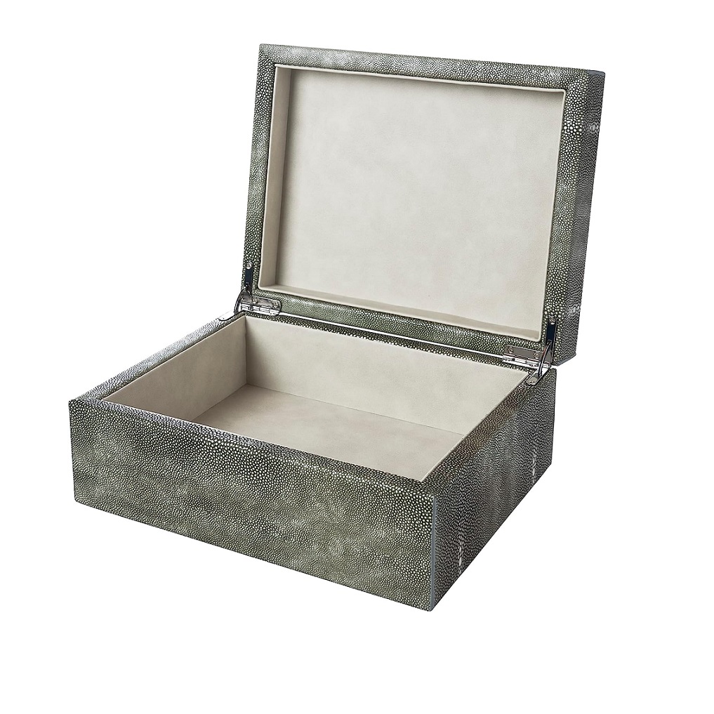 Zodax Moorea Grey Shagreen Leather Decorative Storage Box - Small | Berings