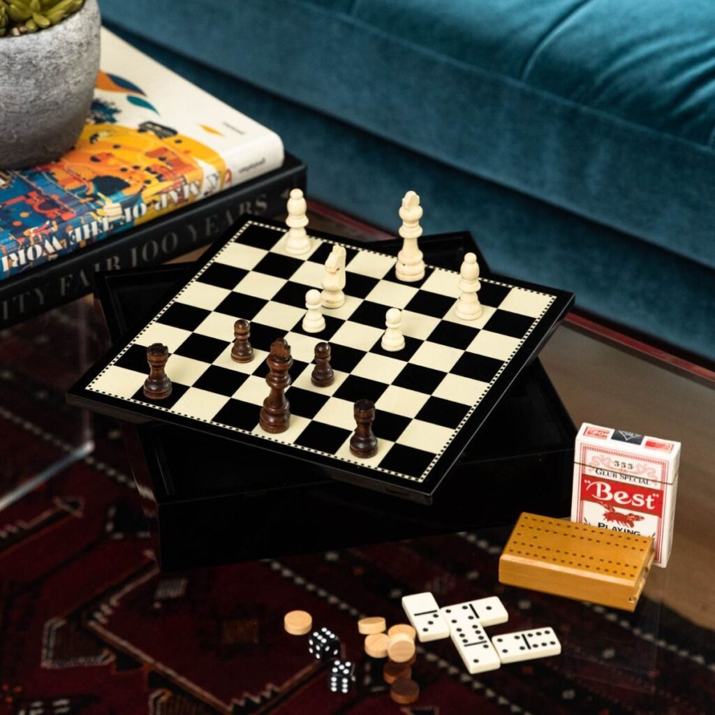 Black Lacquered Wood Multi Game Set | Berings