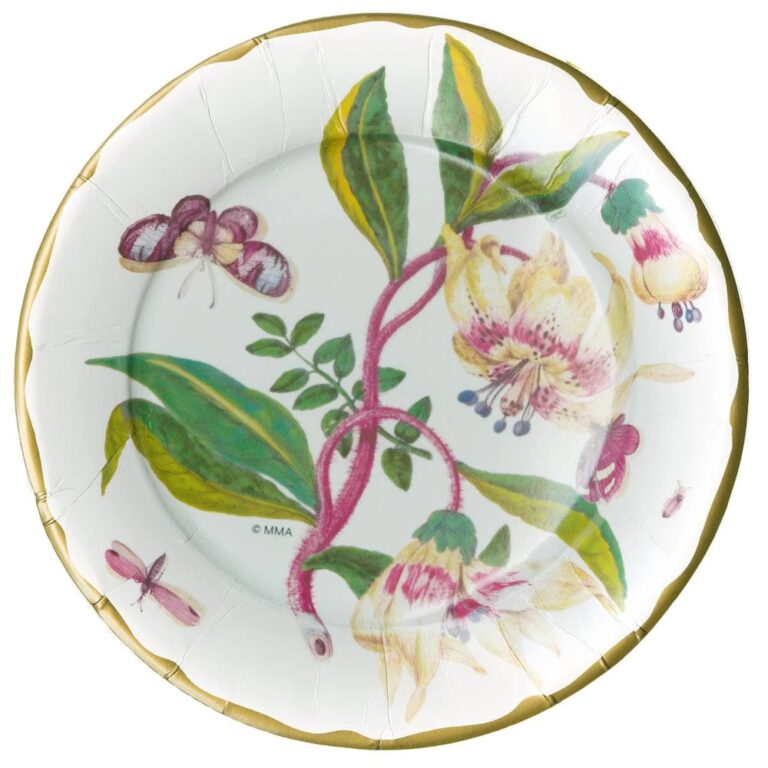 Caspari Porcelain Blooms Ivory Paper Dinner Plates | Berings