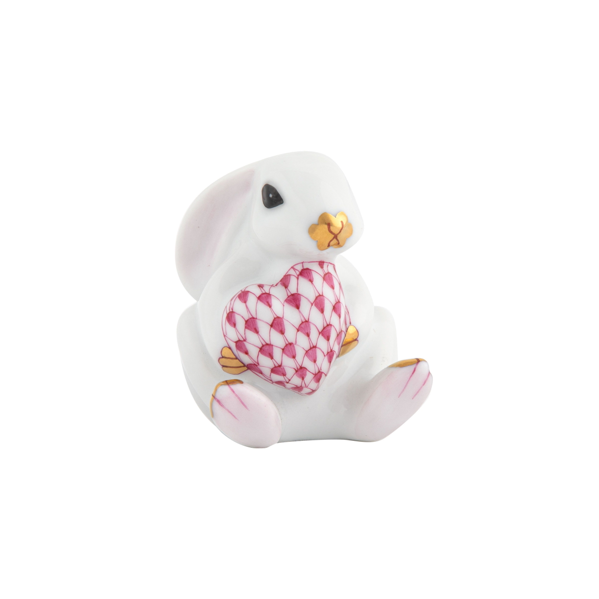 Herend White Bunny with Heart - Raspberry | Berings