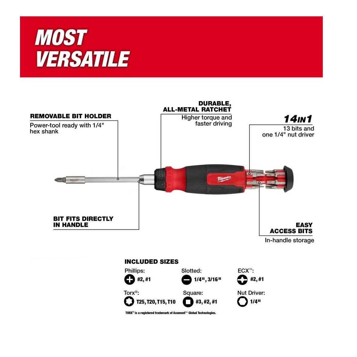 Milwaukee 14-in-1 Ratcheting Multi-Bit Screwdriver | Berings