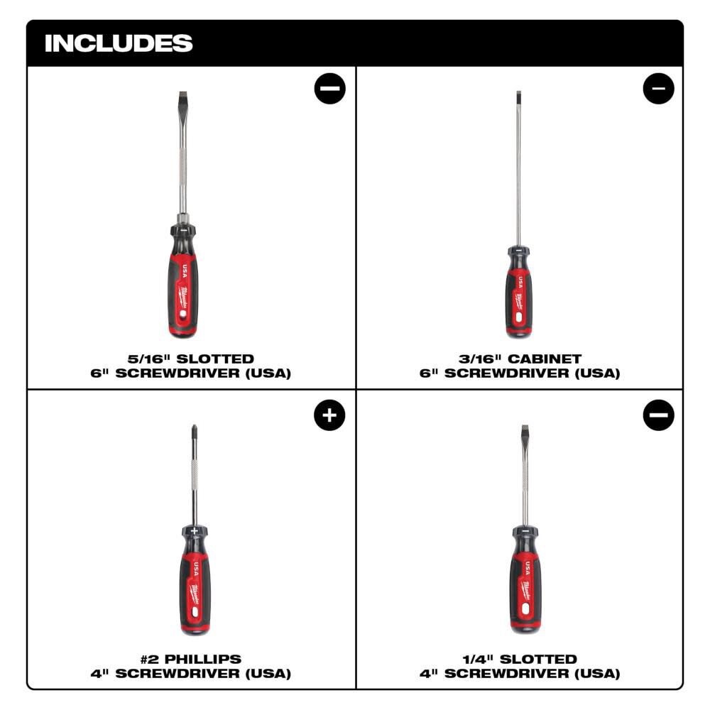 Milwaukee Cushion Grip Screwdriver 4pc Set | Berings