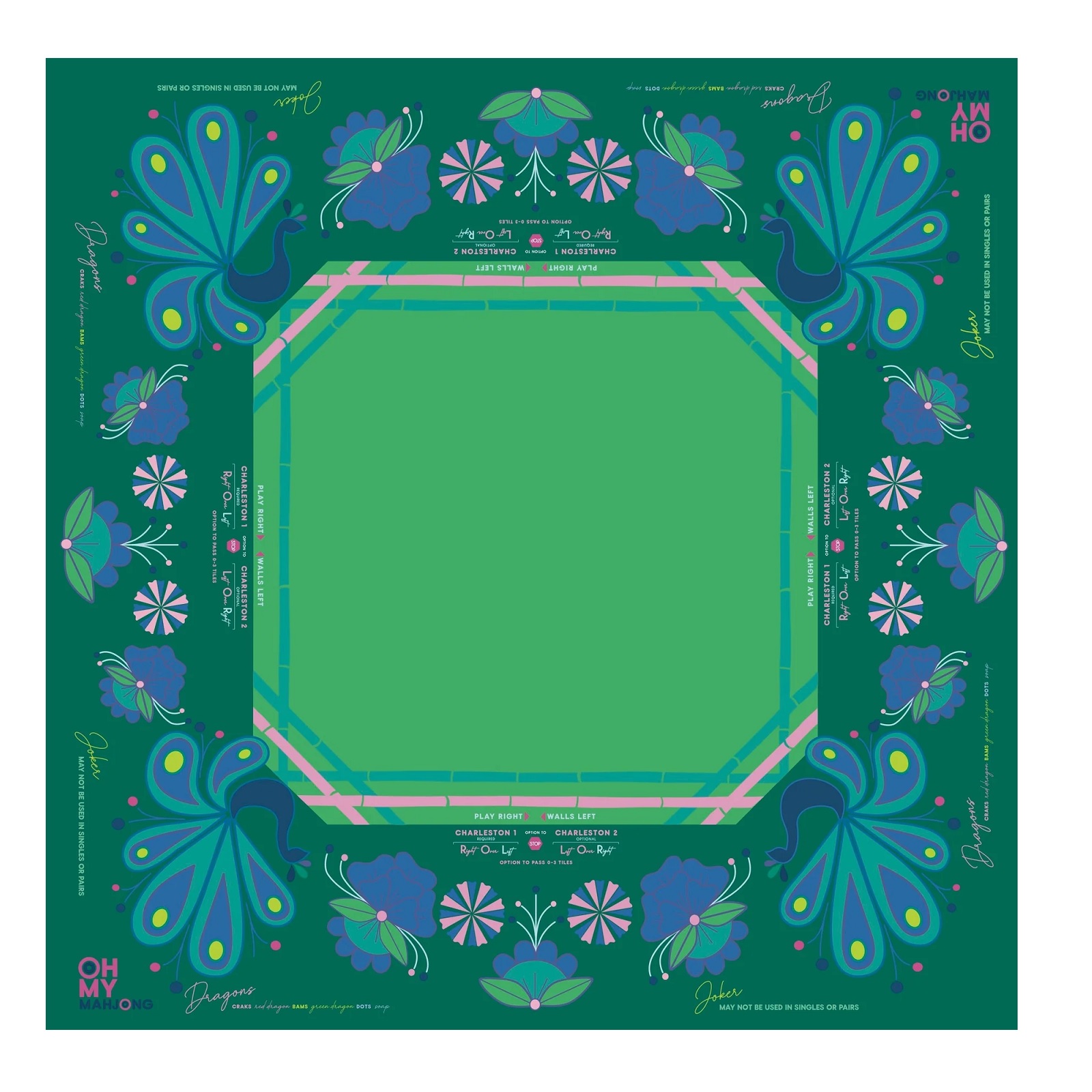 Oh My Mahjong Birdie Green Mahjong Mat | Berings