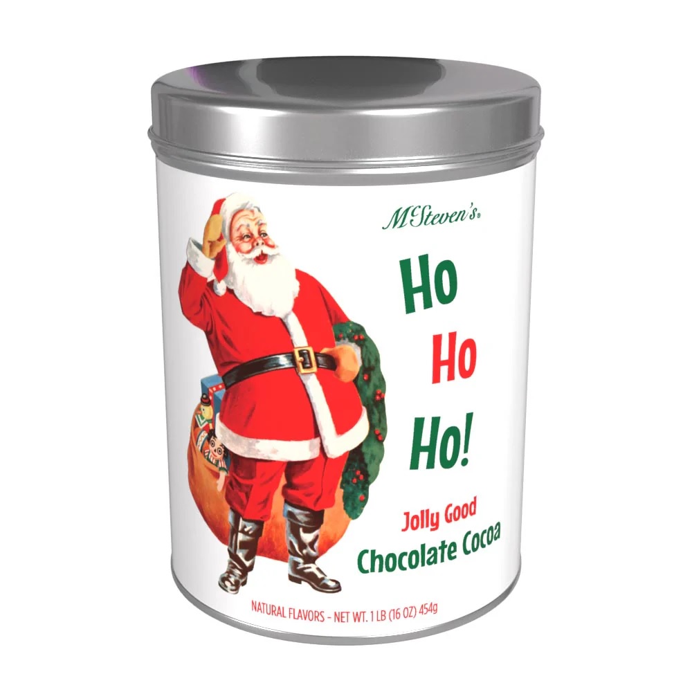 Vintage Santa Ho Ho Ho! Jolly Chocolate Cocoa (16 oz Tin) | Berings