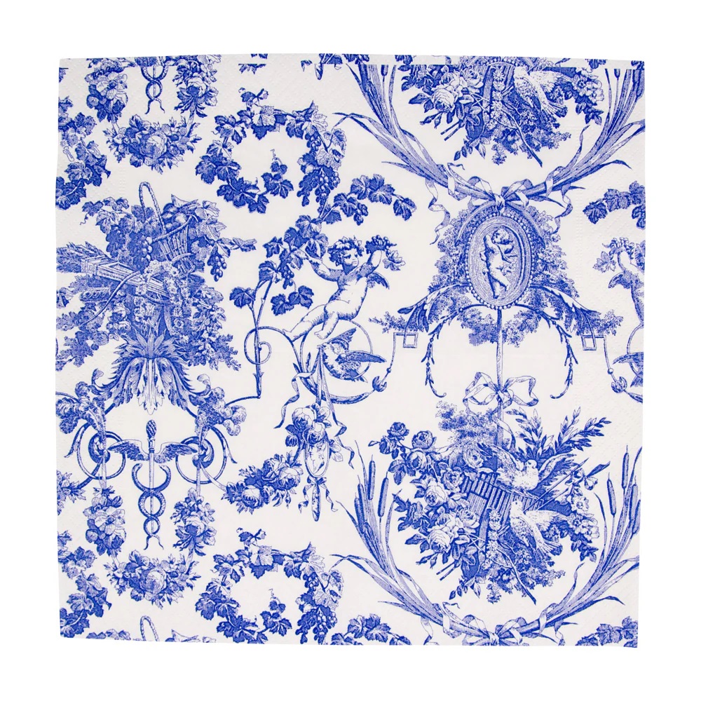 Caspari Romantic Toile Blue Paper Cocktail Napkins | Berings