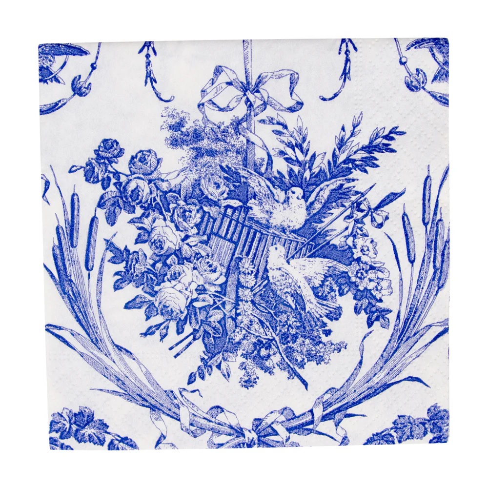 Caspari Romantic Toile Blue Paper Cocktail Napkins | Berings