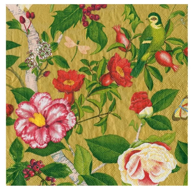Caspari Christmas Chinoiserie Gold Cocktail Napkins | Berings